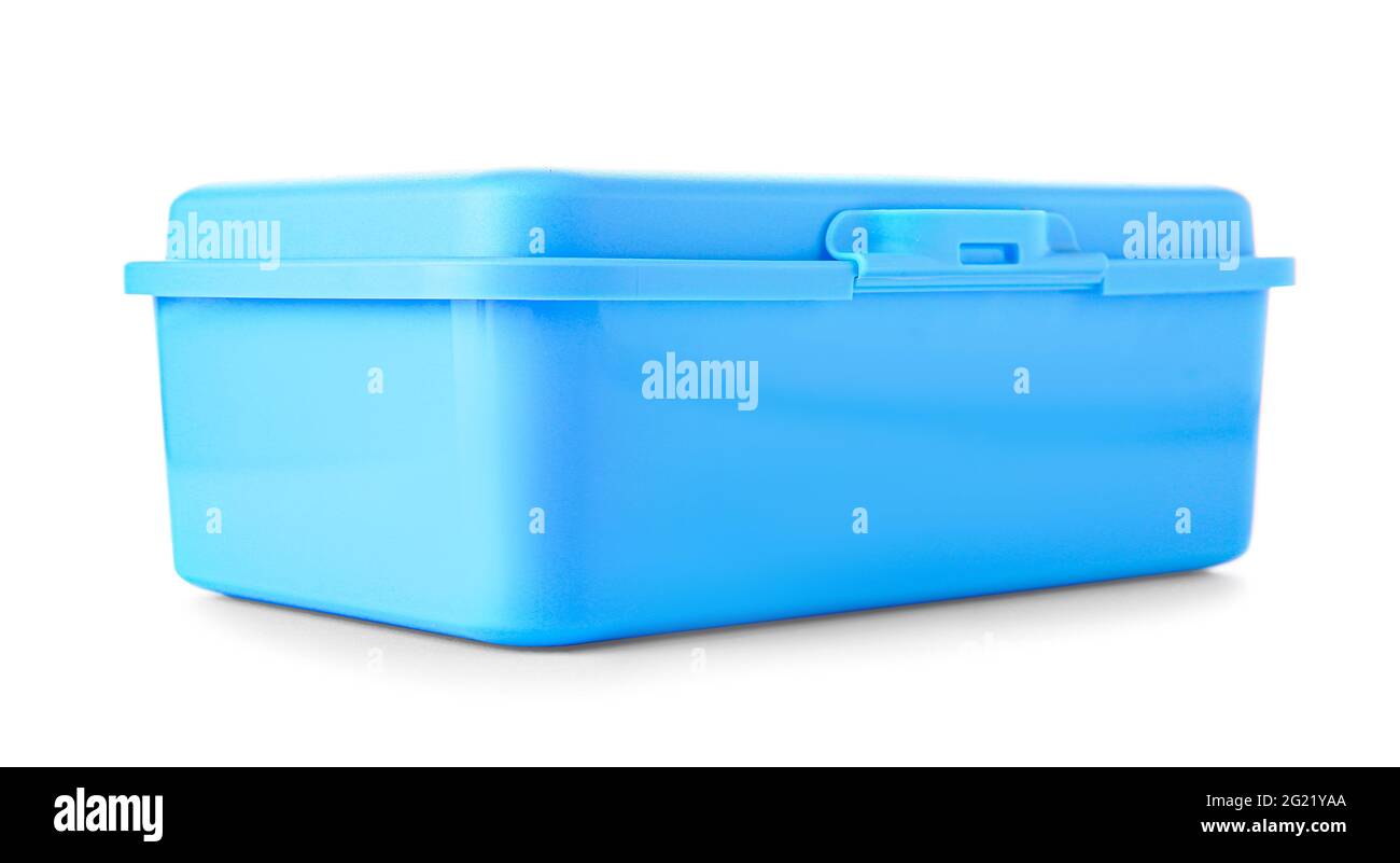 Plastic lunch box on white background Stock Photo - Alamy