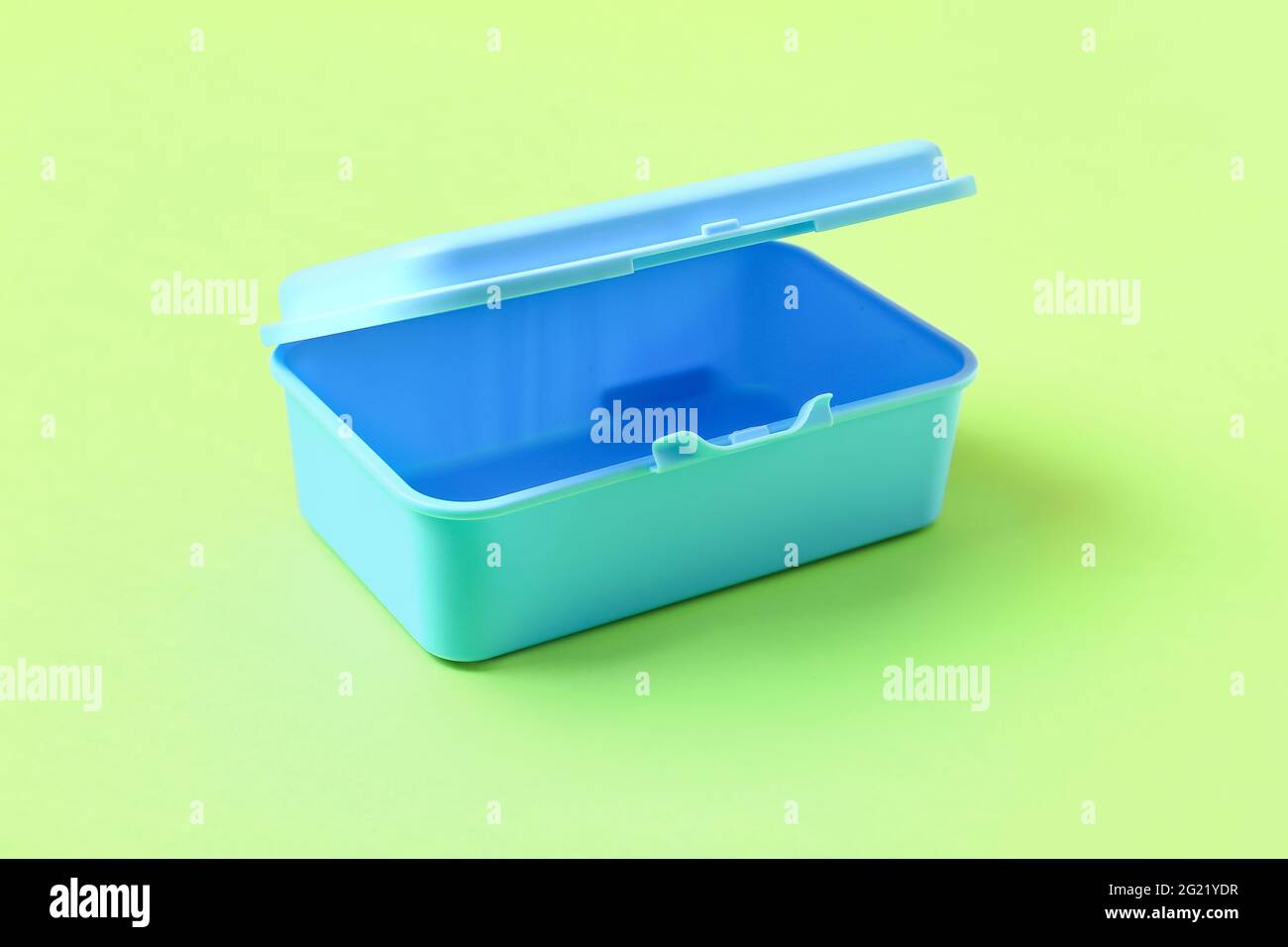 Plastic lunch box on color background Stock Photo - Alamy