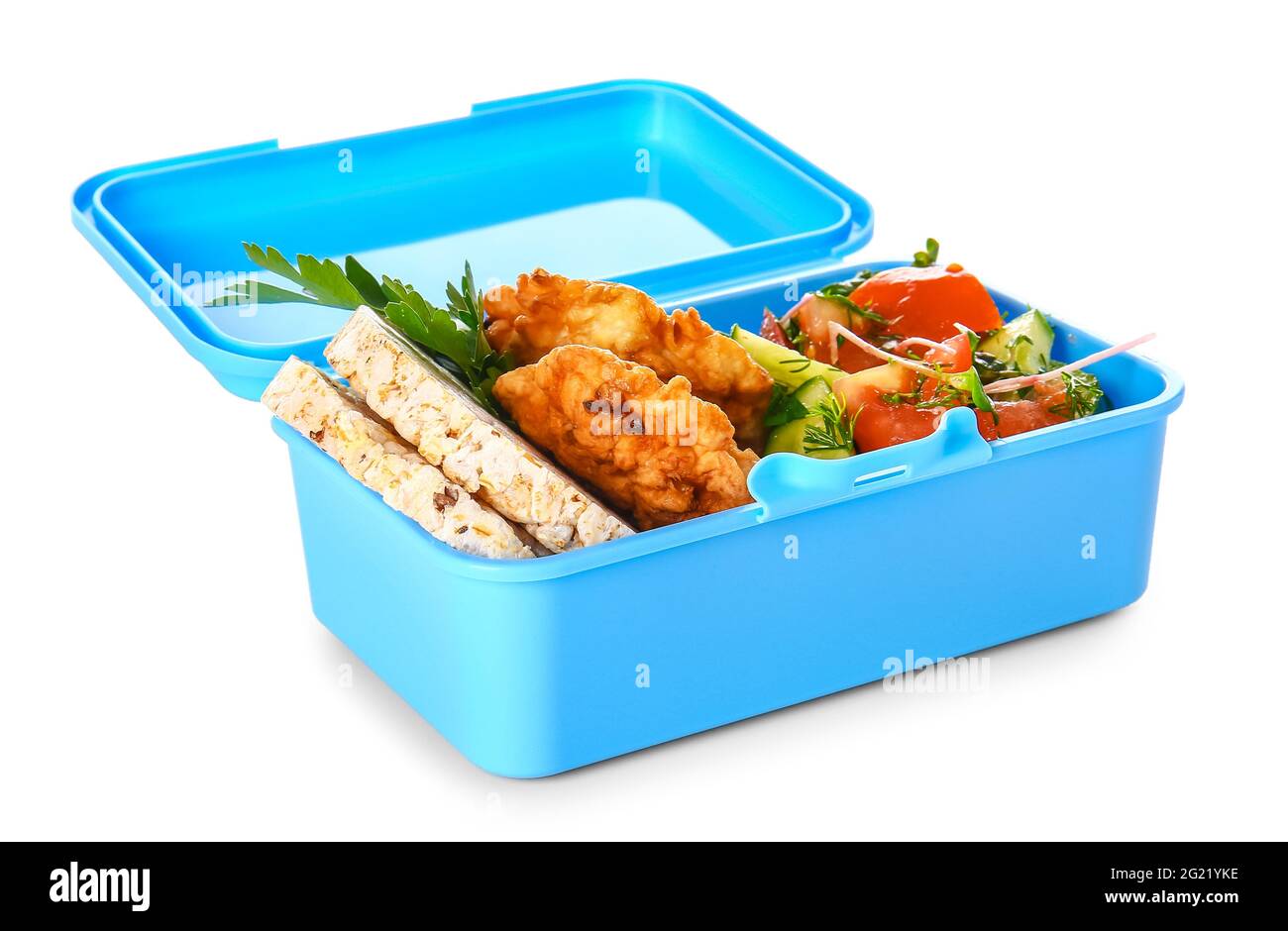 Lunch box with tasty food on white background Stock Photo - Alamy