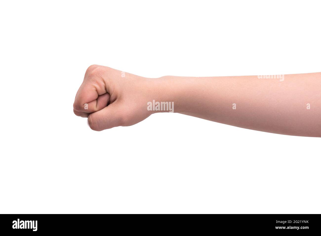 The hand is clenched into a fist. Isolated on white background ...