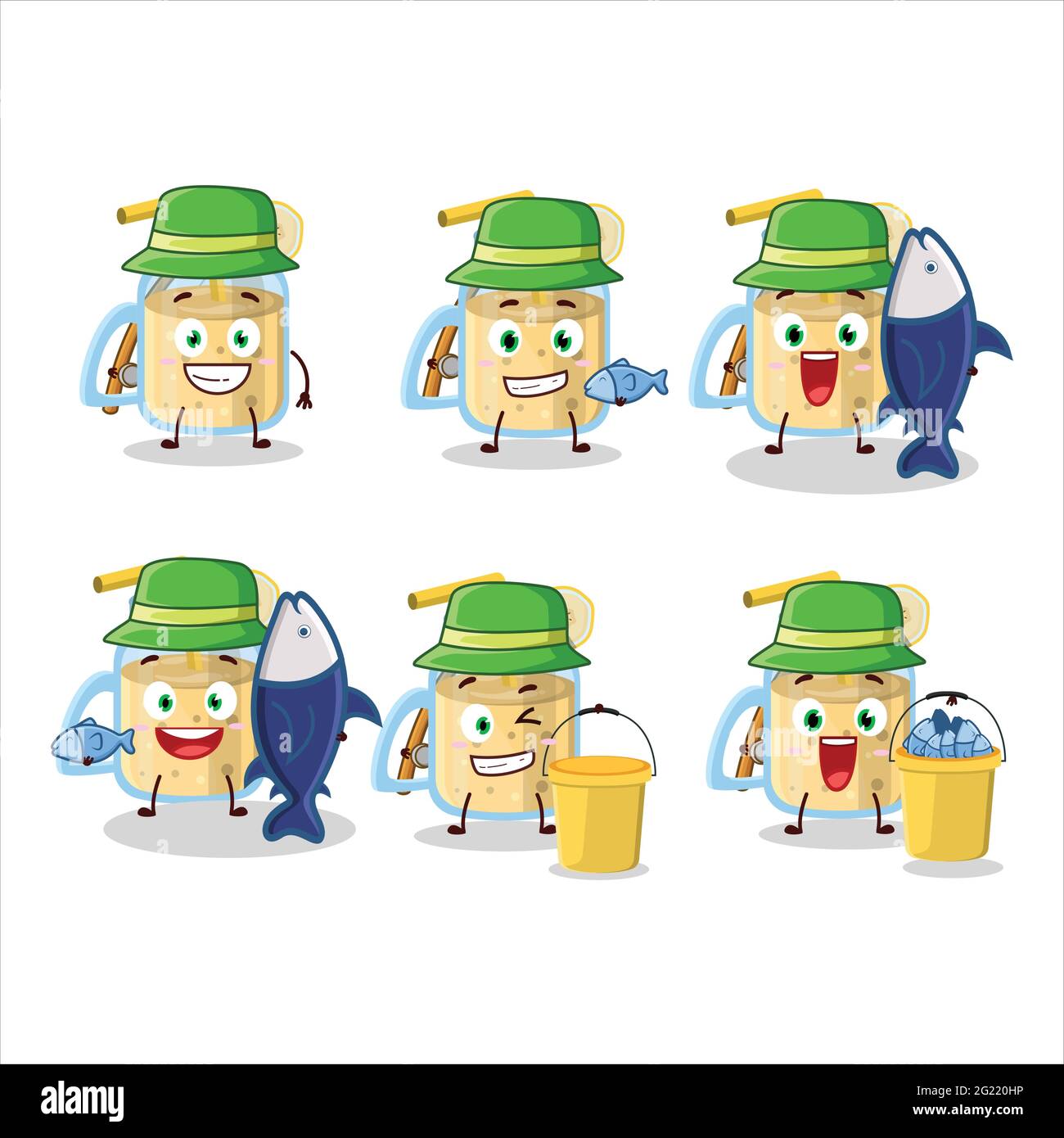 A fisherman banana smoothie cartoon picture catch a big fish. Vector ...