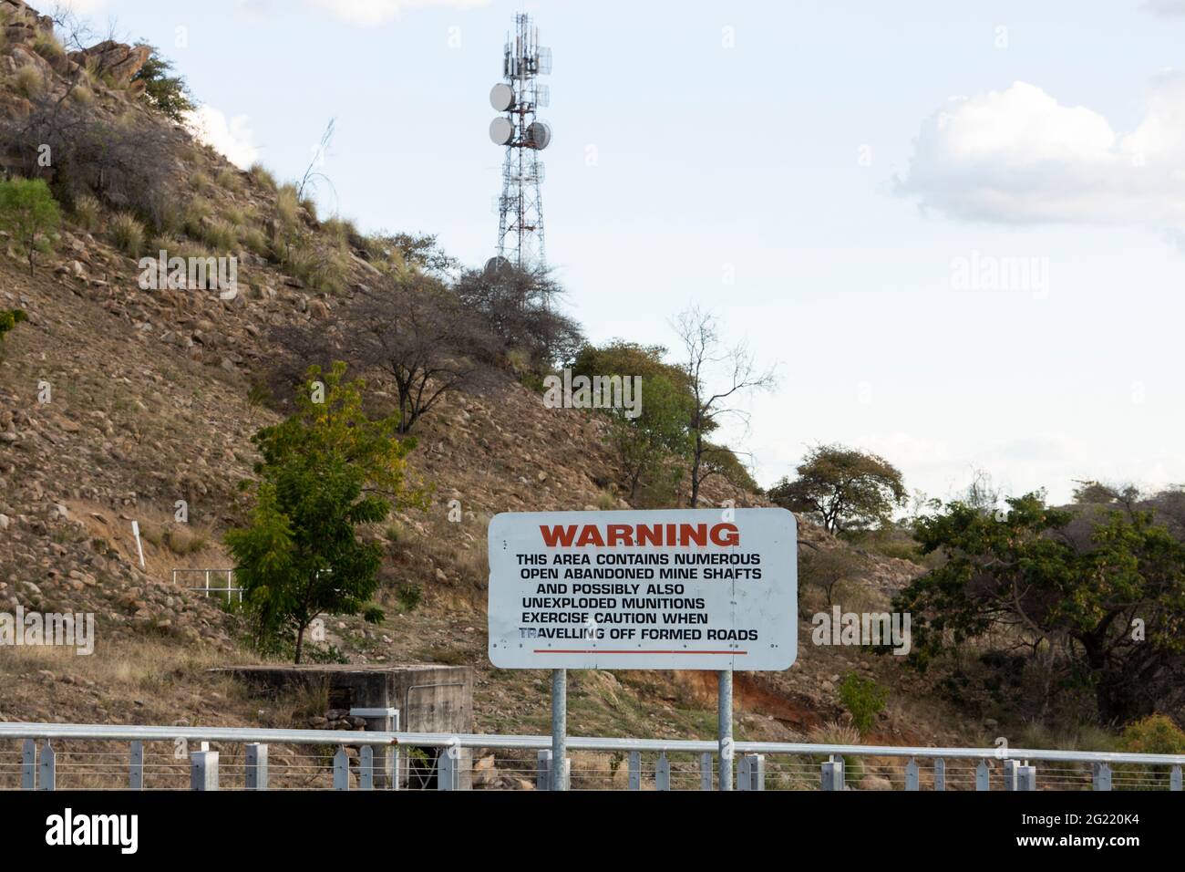 A danger warning sign at Tower Hill, Charters Towers, Queensland about ...