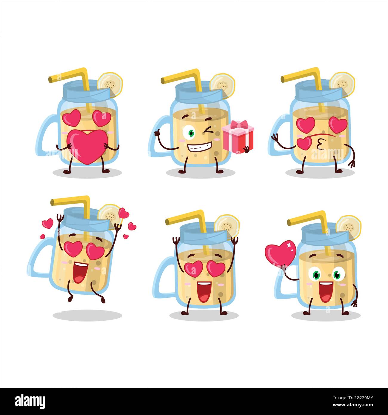 Banana smoothie cartoon character with love cute emoticon. Vector ...