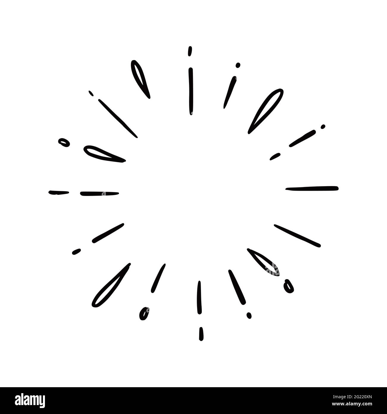 Hand drawn sunburst shine ray and sparkle element. Doodle sketch style ...