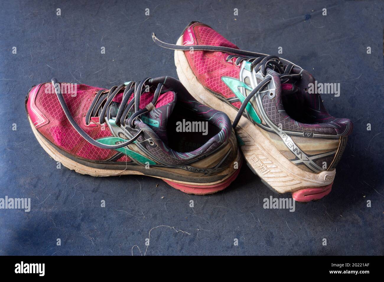 A pair of favourite old shoes, colourful and worn, left on the doorstep ...