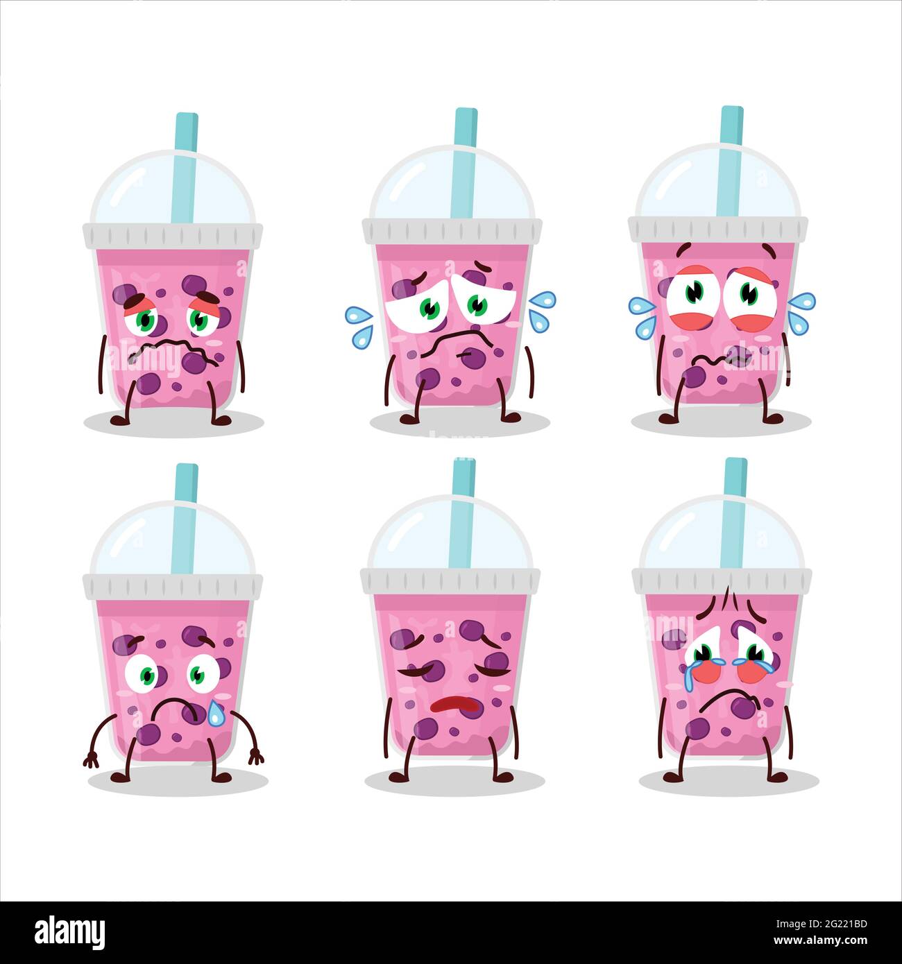 Grapes milk with boba cartoon character with sad expression. Vector ...