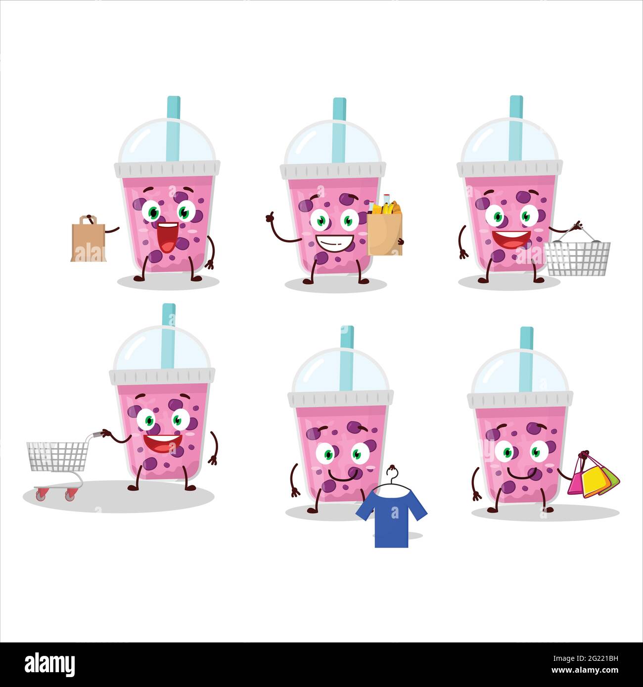A Rich grapes milk with boba mascot design style going shopping. Vector ...