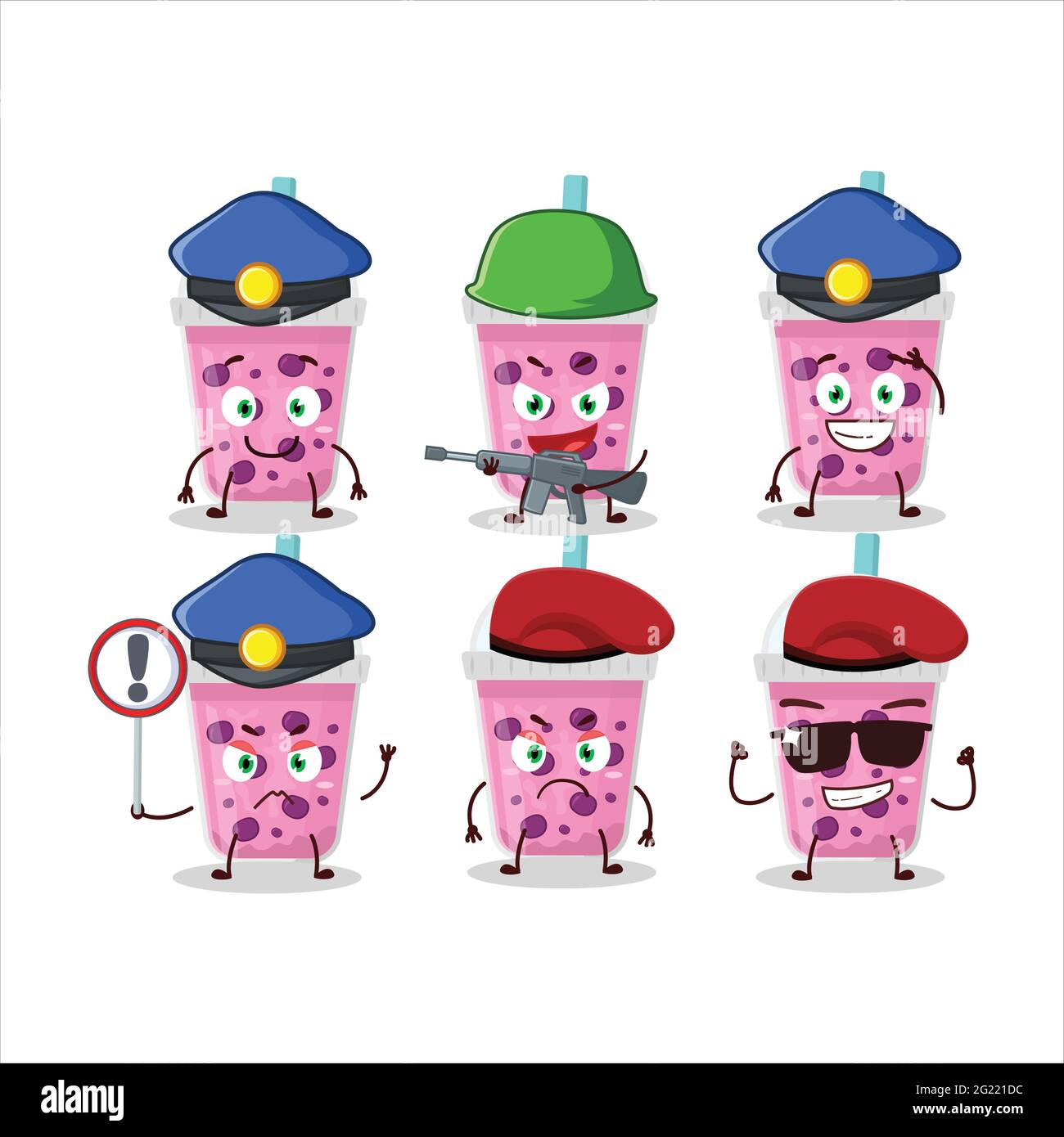 A dedicated Police officer of grapes milk with boba mascot design style ...