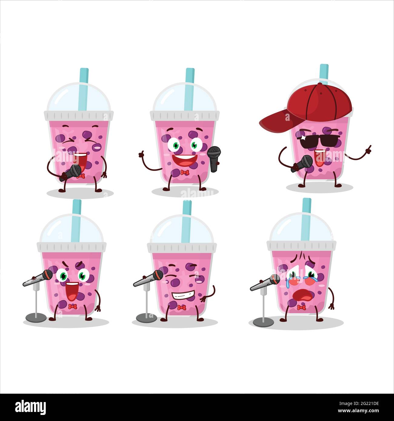 A Cute Cartoon design concept of grapes milk with boba singing a famous ...