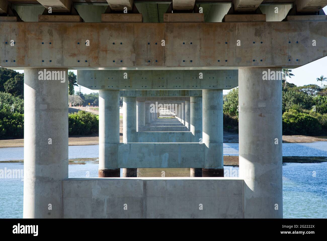 The underside of a new reinforced concrete bridge across the Pioneer ...