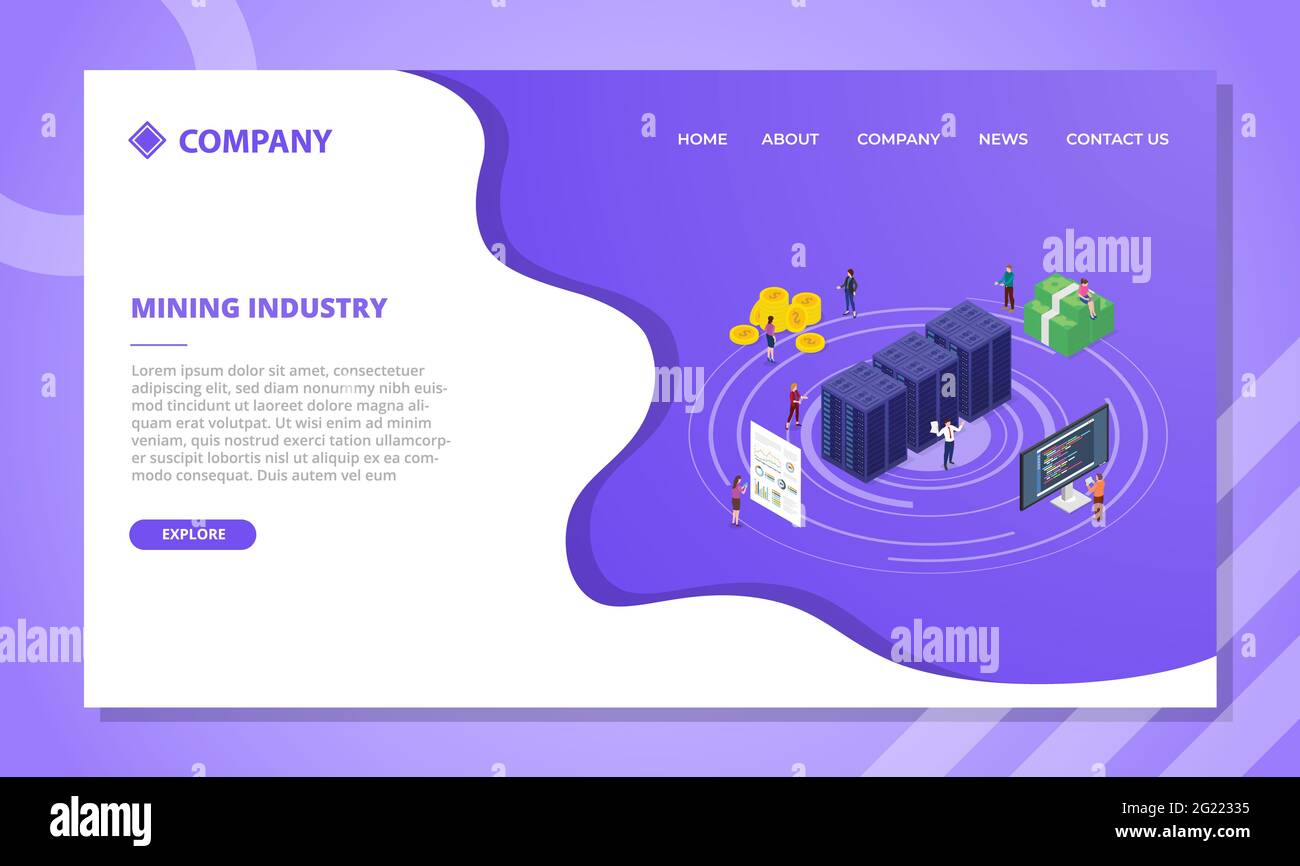 mining industry crypto currency concept for website template or landing homepage with isometric ...