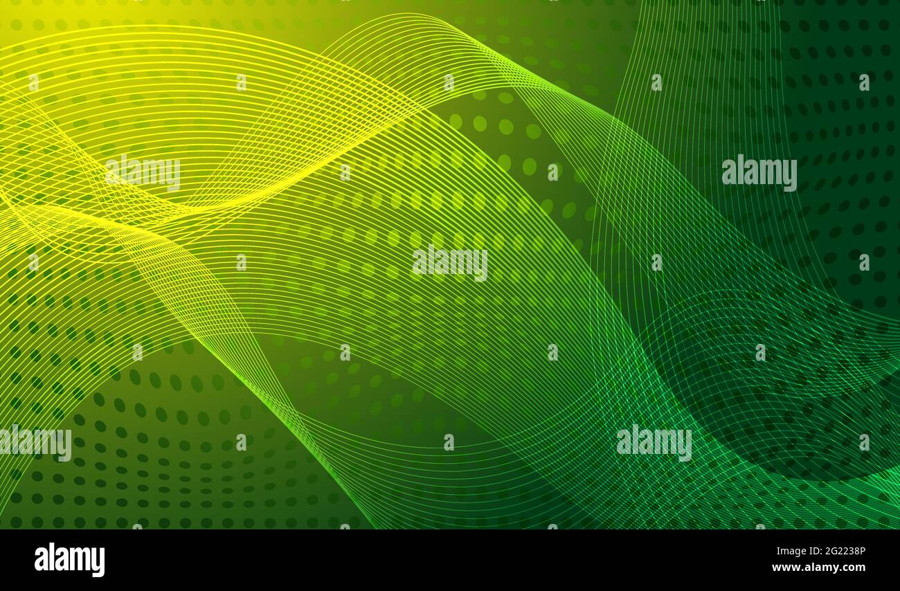 Green abstract digital backdrop. Background with wavy lines and dots ...