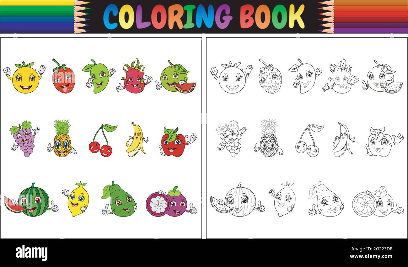 Coloring book with cute cartoon fruits Stock Vector Image & Art - Alamy
