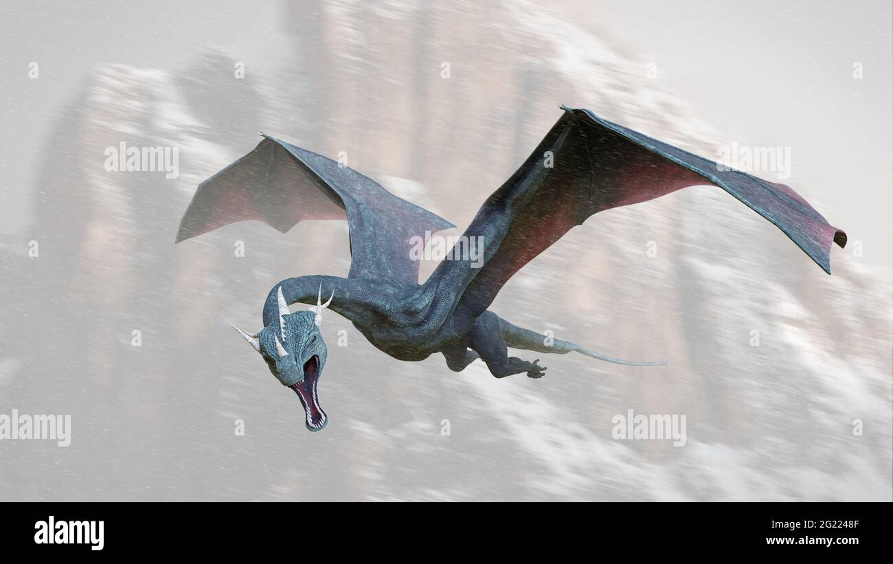 dragon, legendary creature flying through the mountains Stock Photo - Alamy