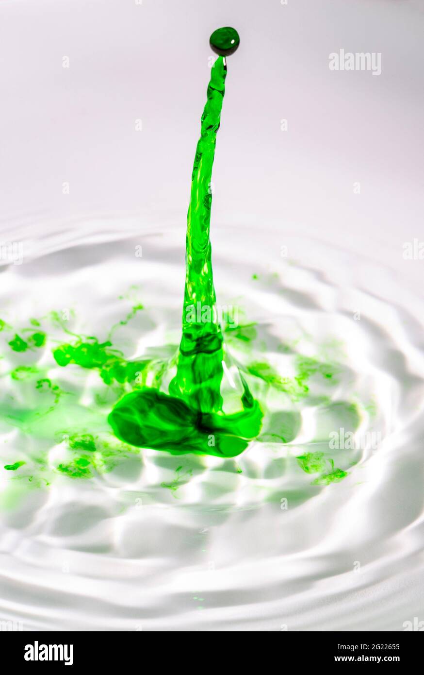 Clear water drop on a green tinted water Stock Photo - Alamy