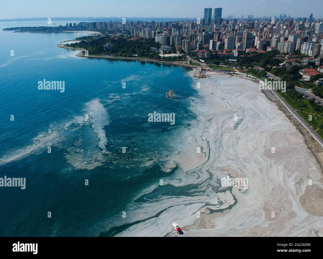 Photo taken on June 7, 2021 shows a mucus-like substance known as sea ...