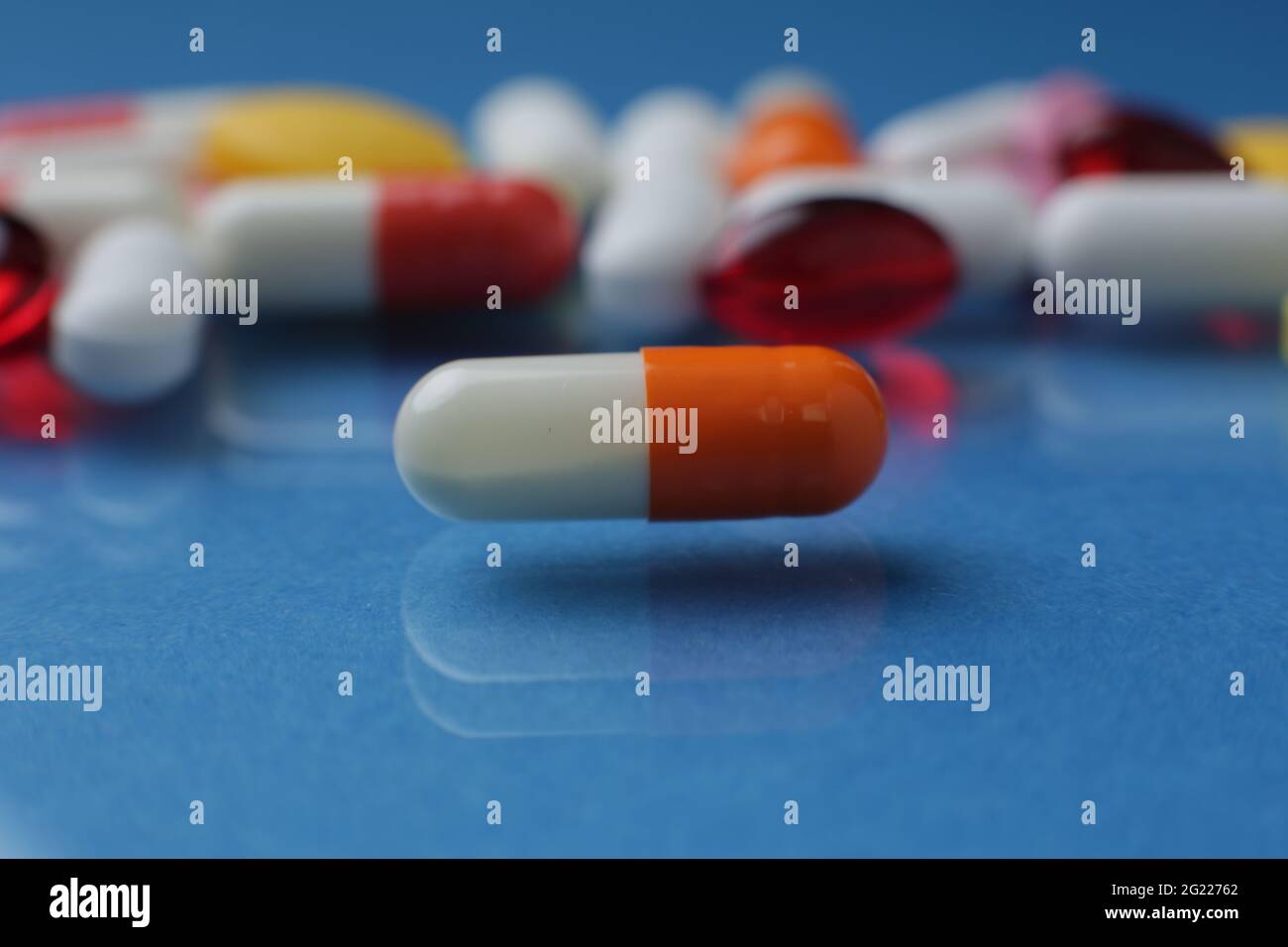 Colorful of tablets and capsules pill in blister packaging arranged ...