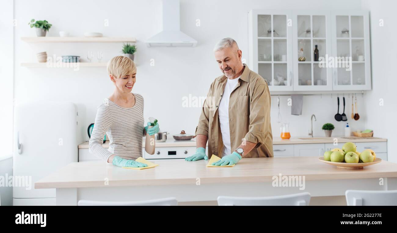 Clean house, hygiene, household chores on weekend together Stock Photo ...