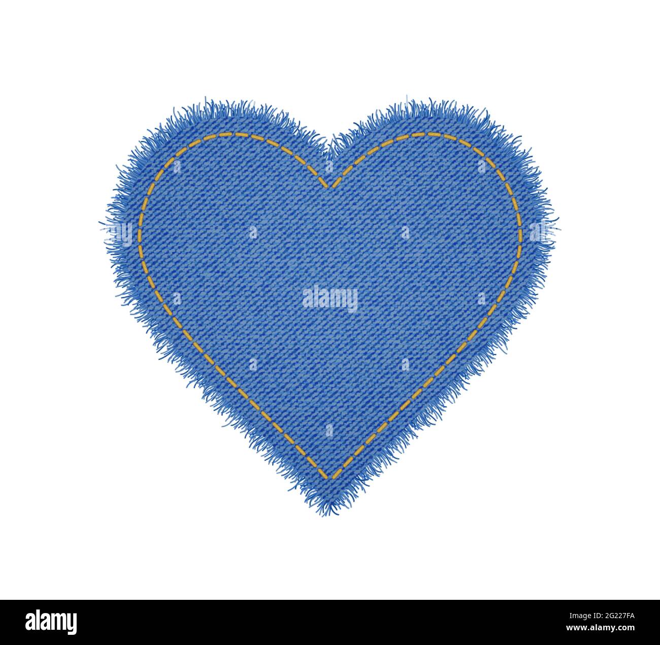 Denim heart shape with seam. Torn jean patch with stitches. Vector ...