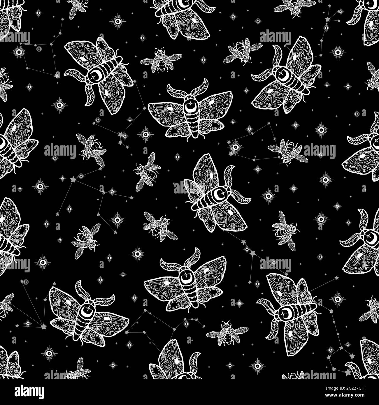 Seamless pattern celestial moth insect abstract symbol space.Astrology ...