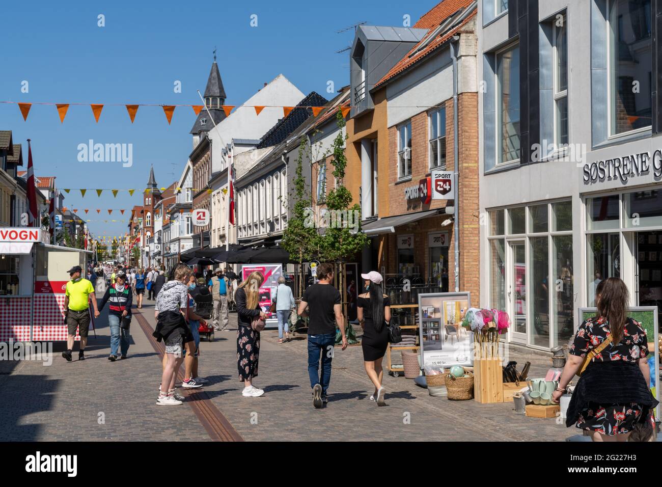 Frederikshavn, Denmark - 4 June, 2021: many people out and about on a ...