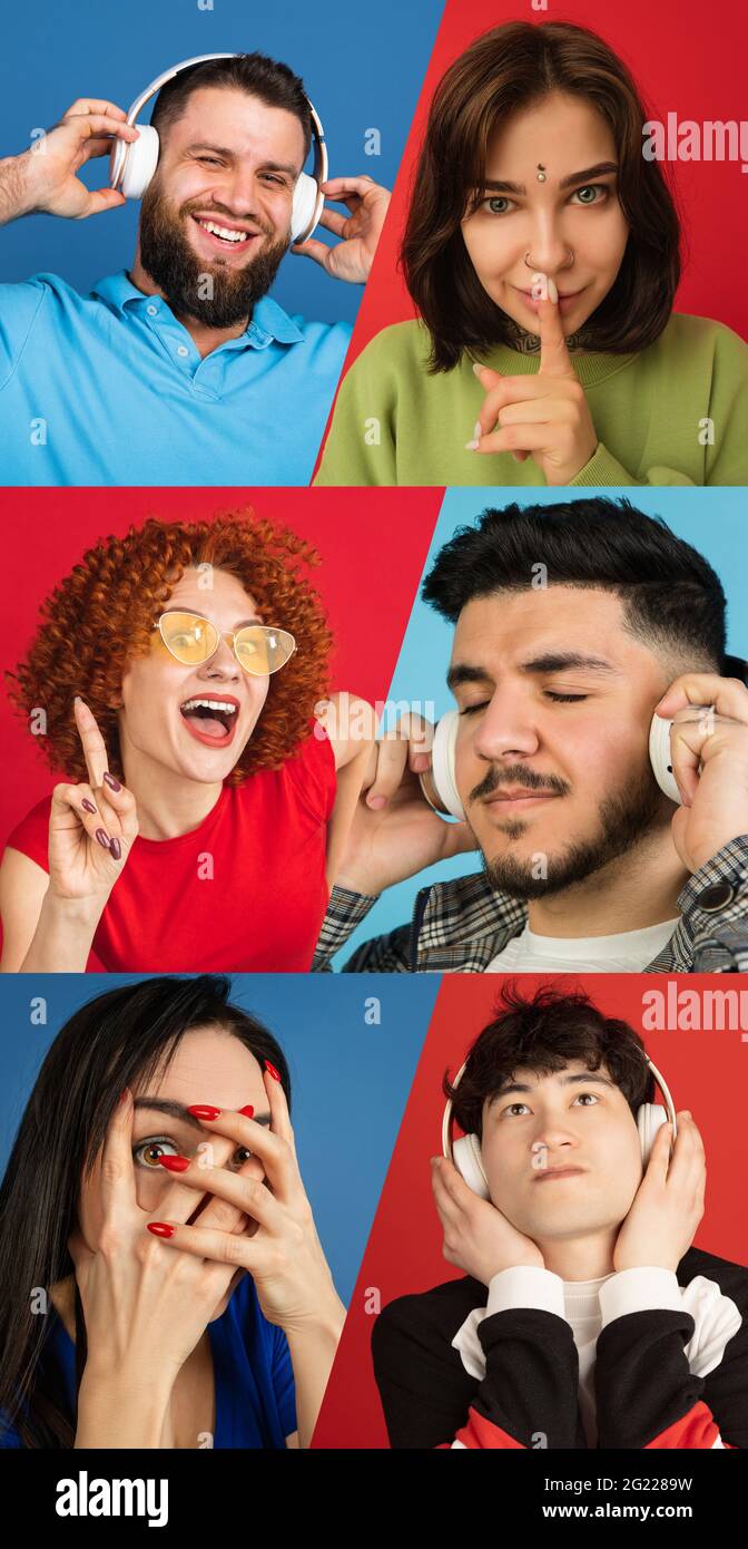 Portraits of different models on multicolored background. Flyer ...