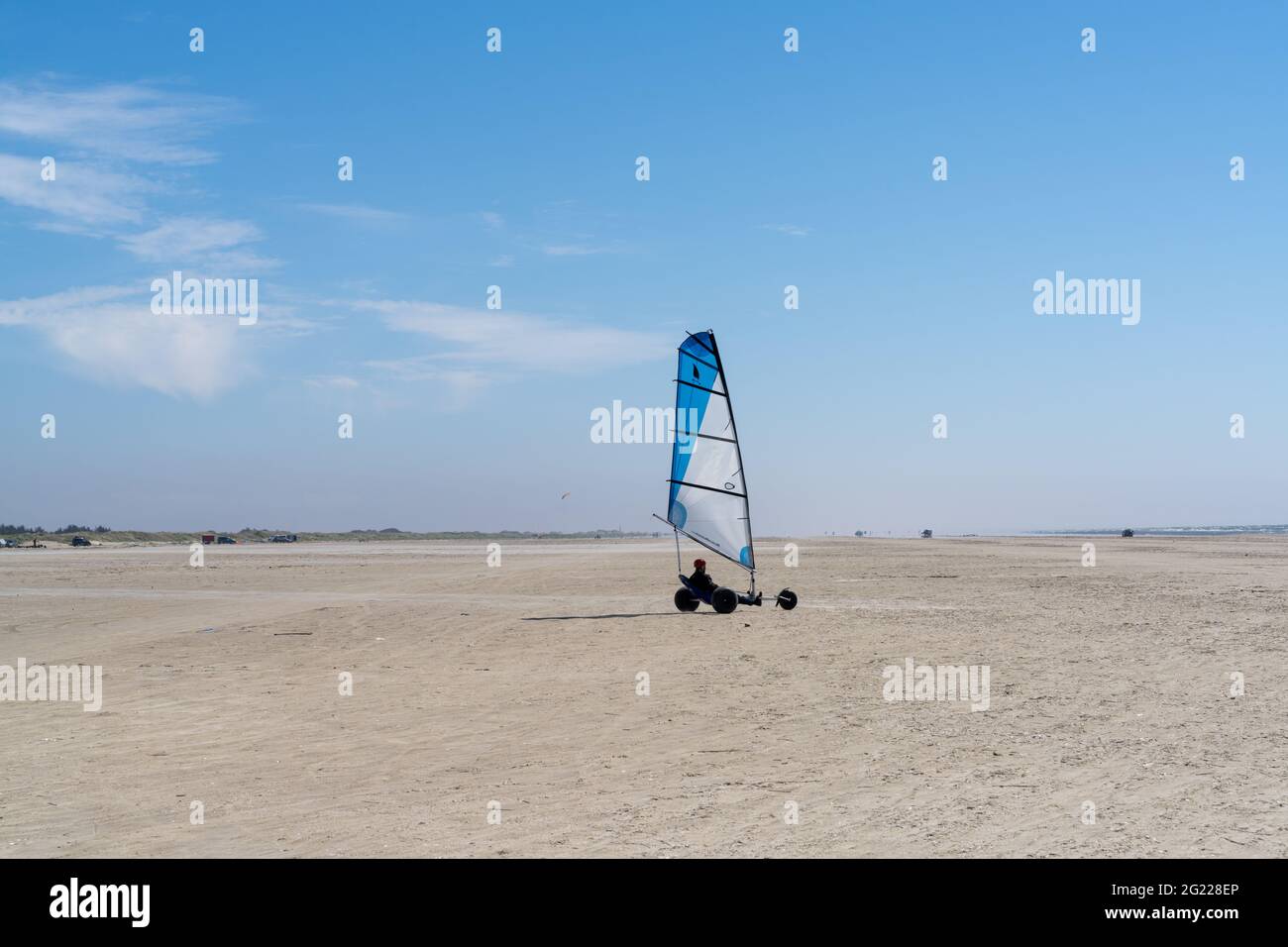 Ringby, Denmark - 30 May, 2021: blokart wind buggy enjoying a windy day ...