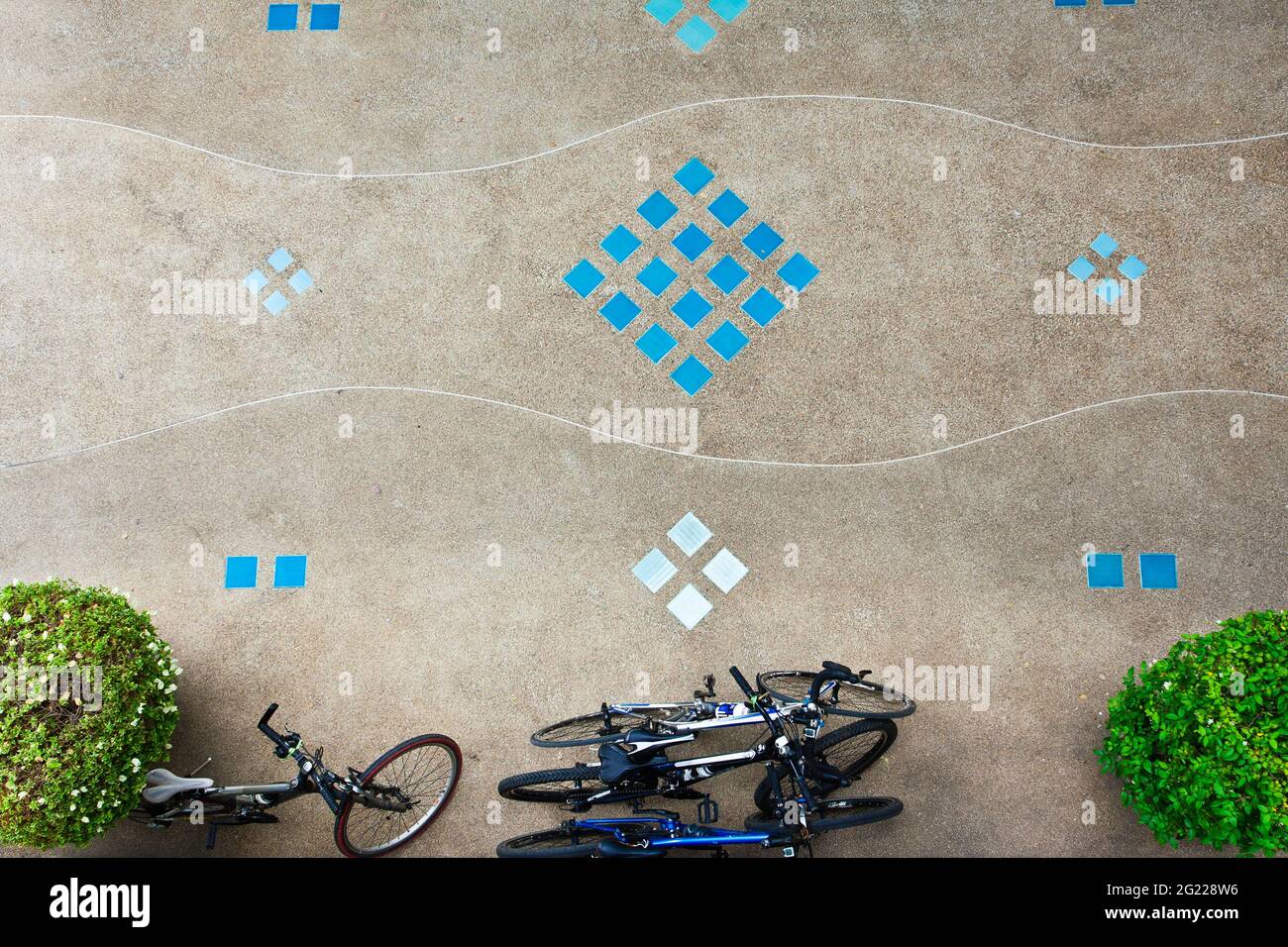 Bird eye view of bicycles parked on the ground Stock Photo - Alamy