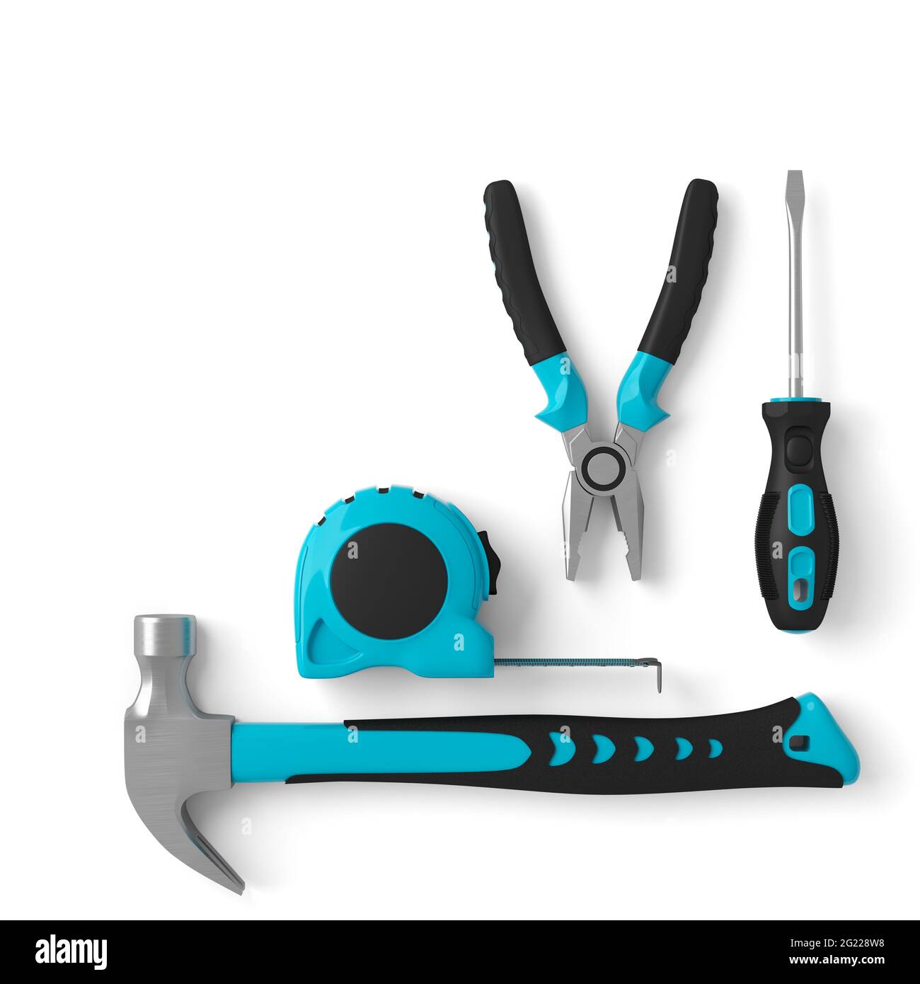 Top view of green construction tools for repair and installation on ...