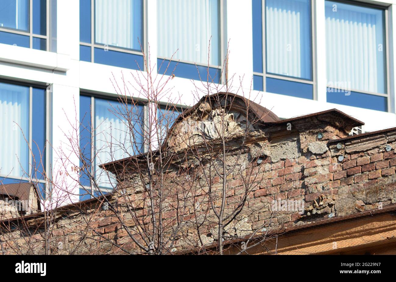 a on old architecture building roof and a new architecture building ...