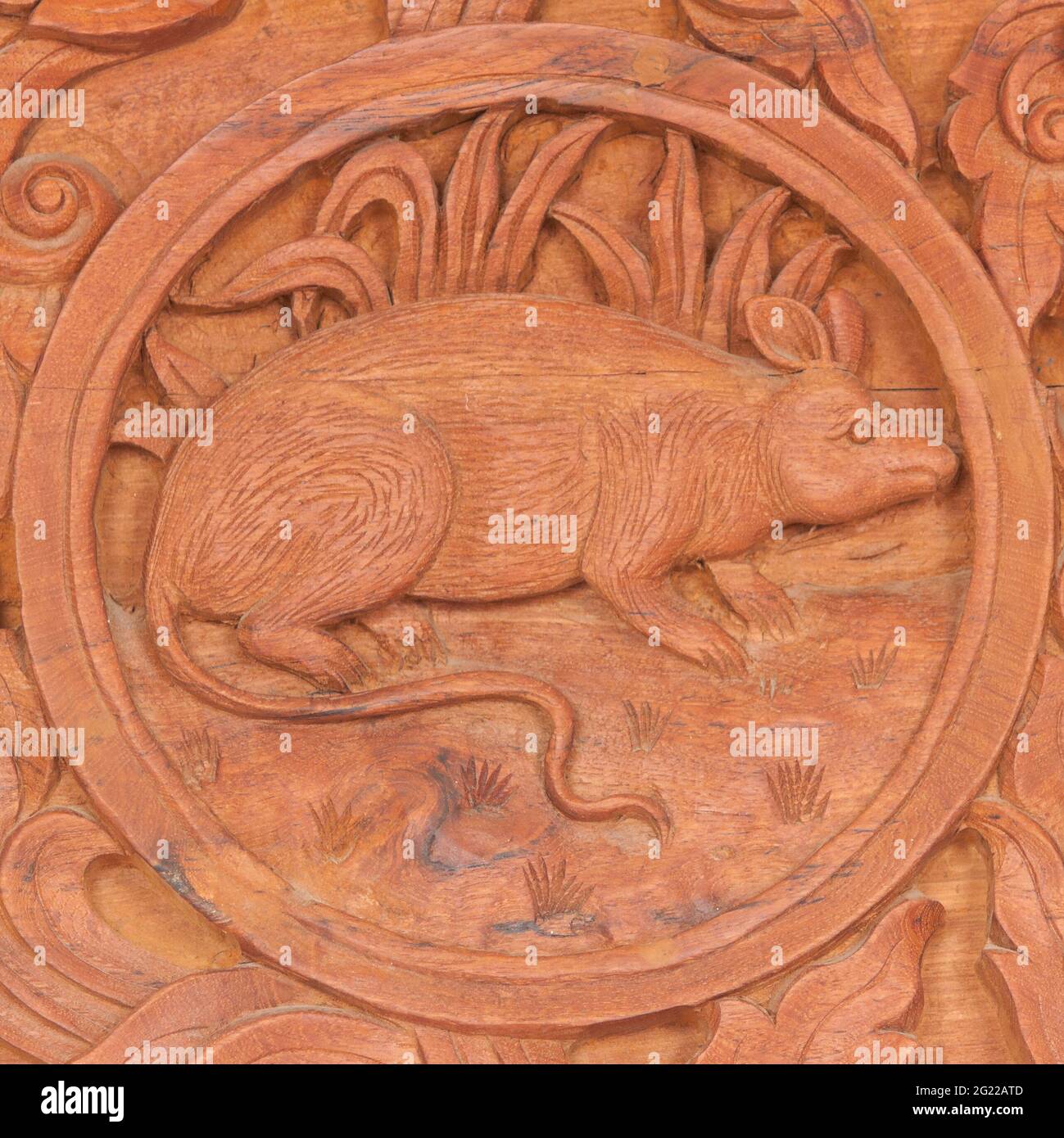 Wood carving of rat Chinese zodiac animal sign Stock Photo - Alamy