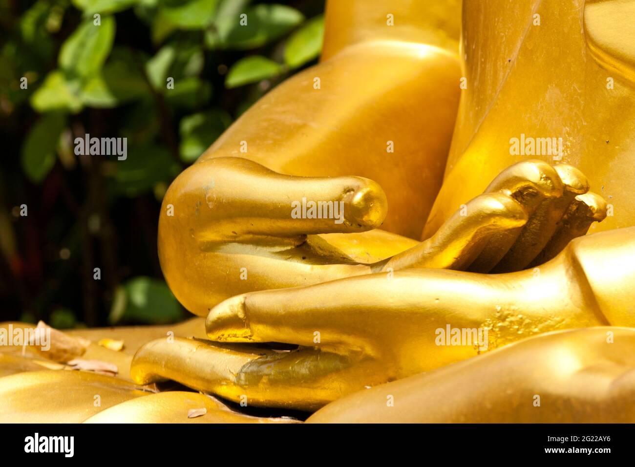 Close up of golden Buddhist statue hands Stock Photo - Alamy