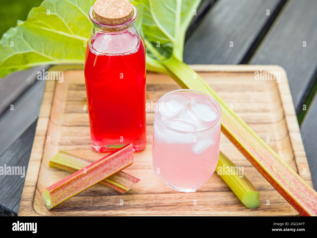 Homemade rhubarb syrup ( Rheum hybridum ). Nice pink liquid syrup in ...