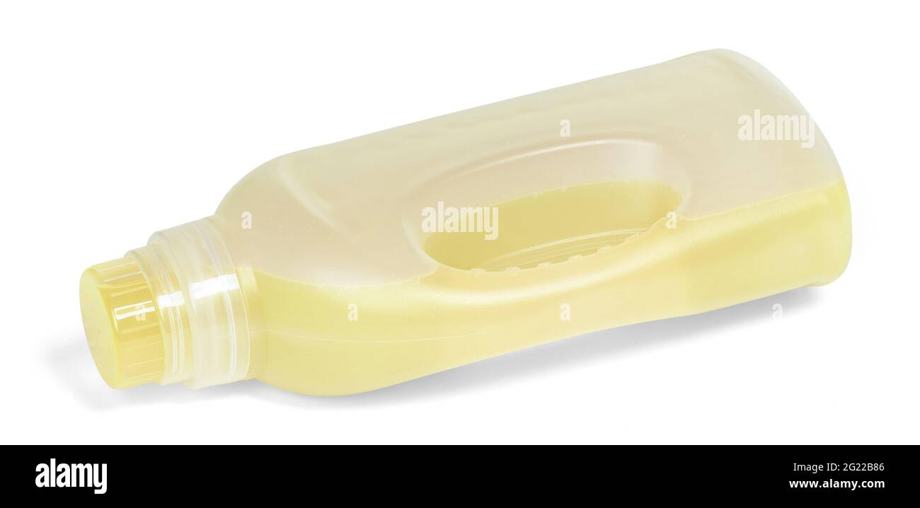 Detergent bottle, yellow liquid washing soap for textile, isolated on ...