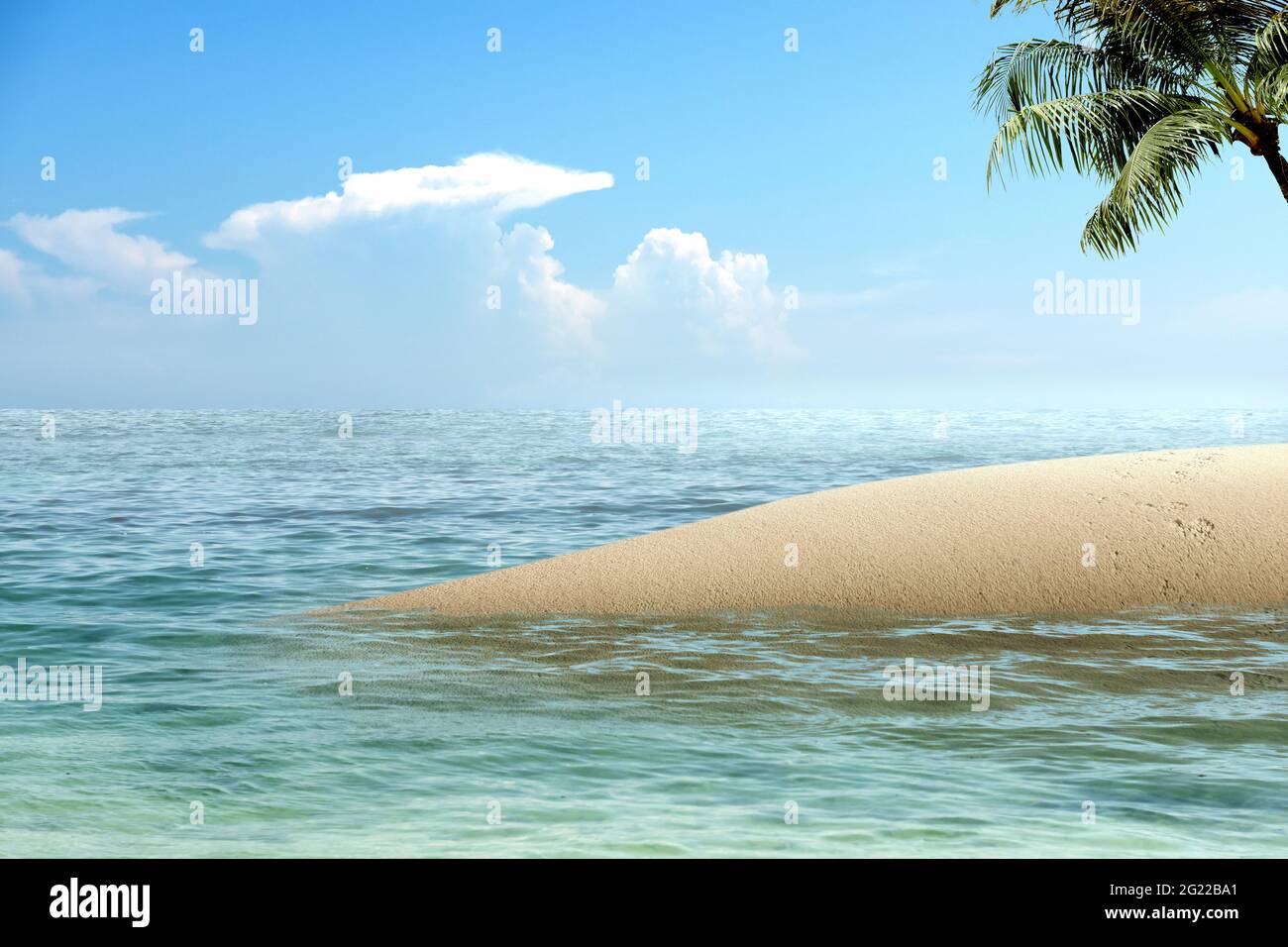 Sandy beach with the blue ocean and blue sky background Stock Photo - Alamy