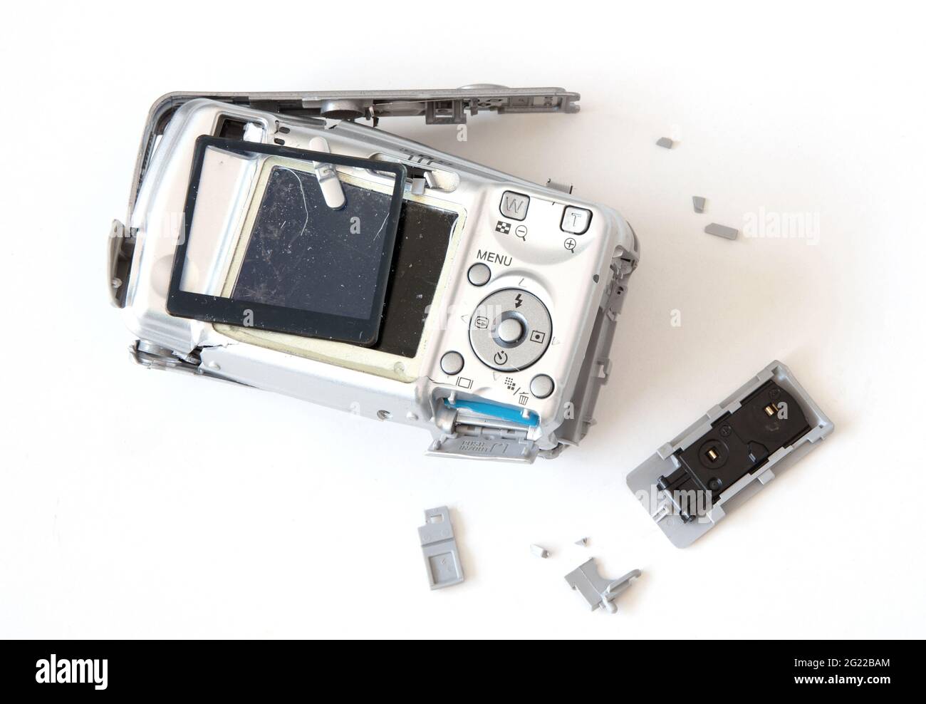 Broken old digital camera isolated, obsolete and written off Stock ...