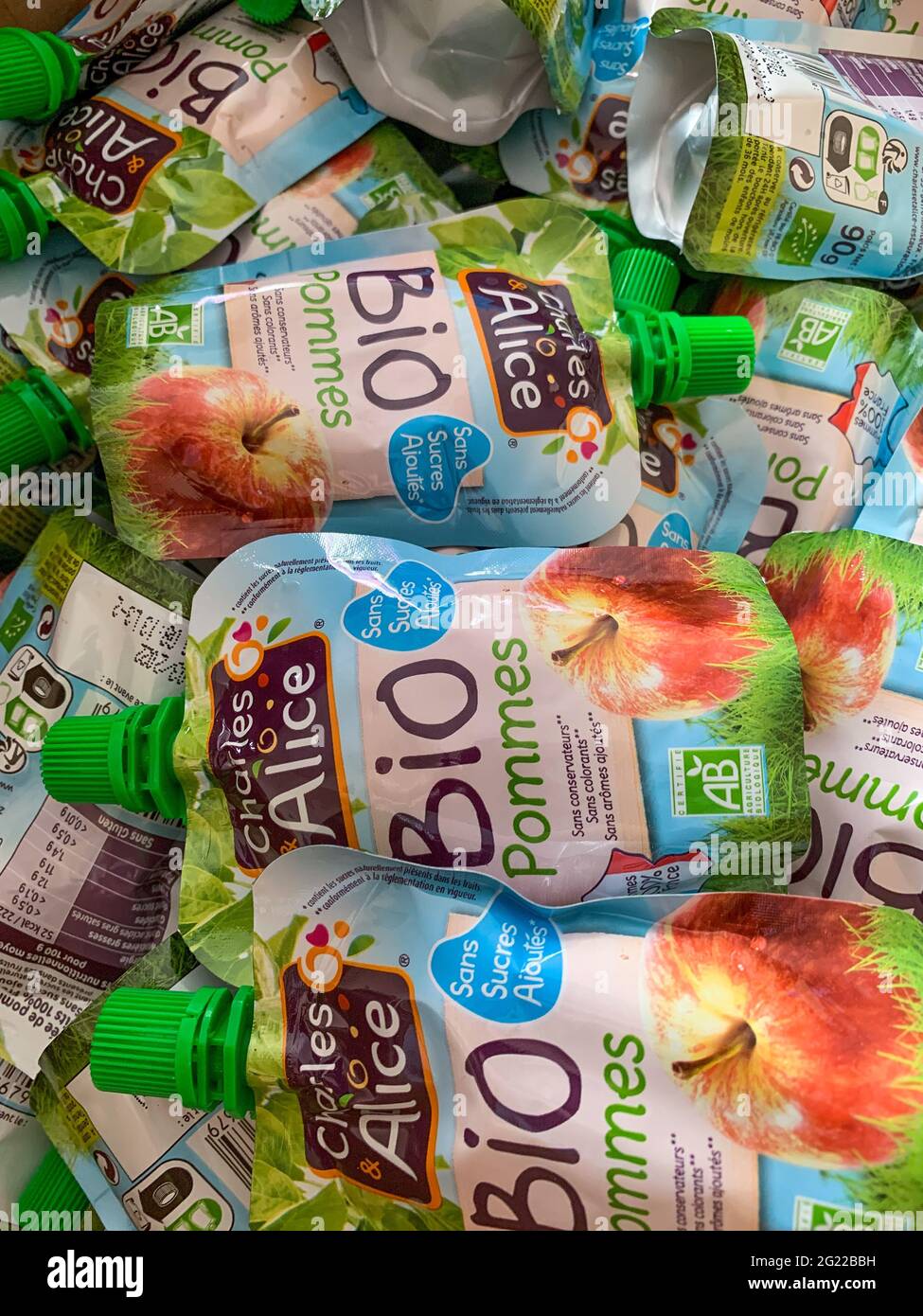 Gourds of organic fruit compot, France Stock Photo - Alamy