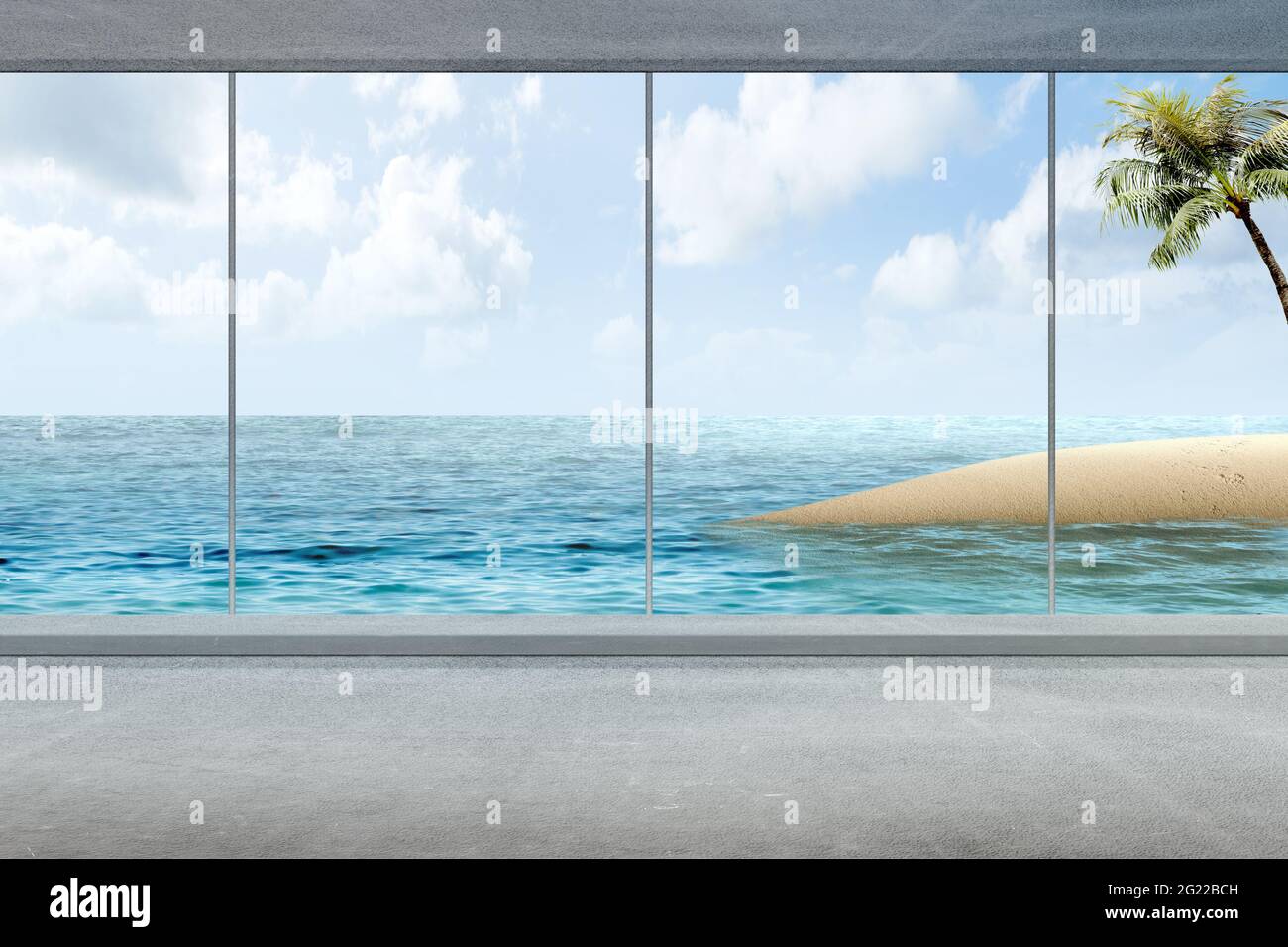 Empty room with ocean view and blue sky background Stock Photo - Alamy