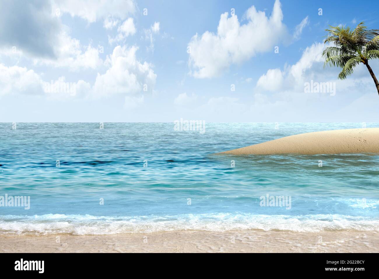 Sandy beach with the blue ocean and blue sky background Stock Photo - Alamy
