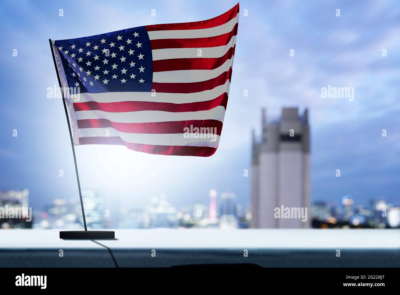 American flag waving in the air with a sky background. Fourth of July ...