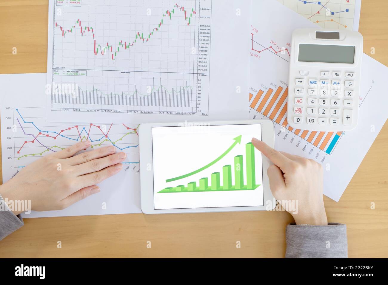 business, office, school and money concept - woman with chart paper ...