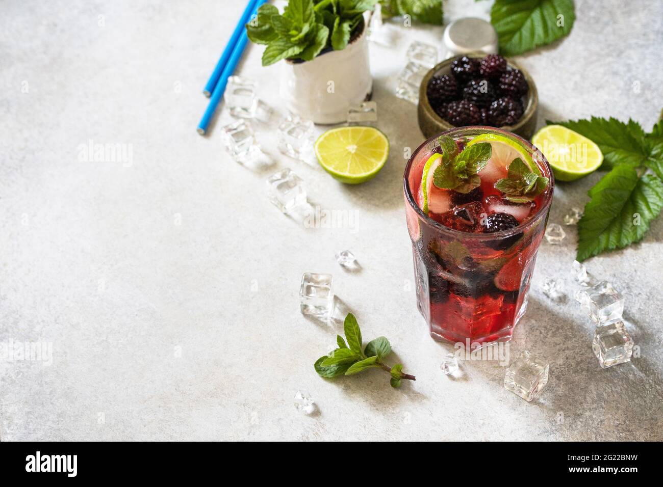 Summer blackberry mojito or blackberry soda. Refreshing summer drink ...