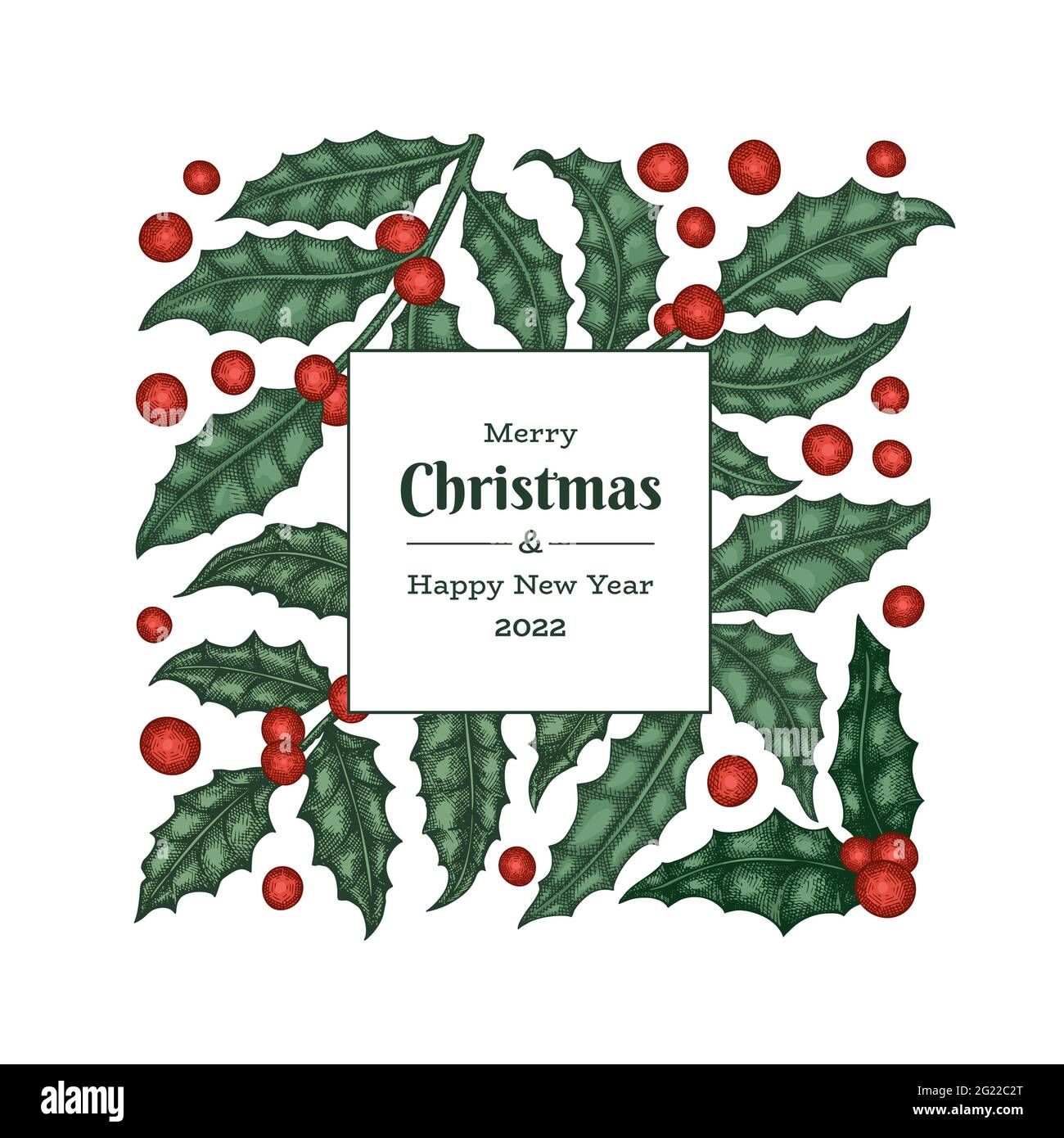 Christmas hand drawn vector greeting card design template. Vintage ...