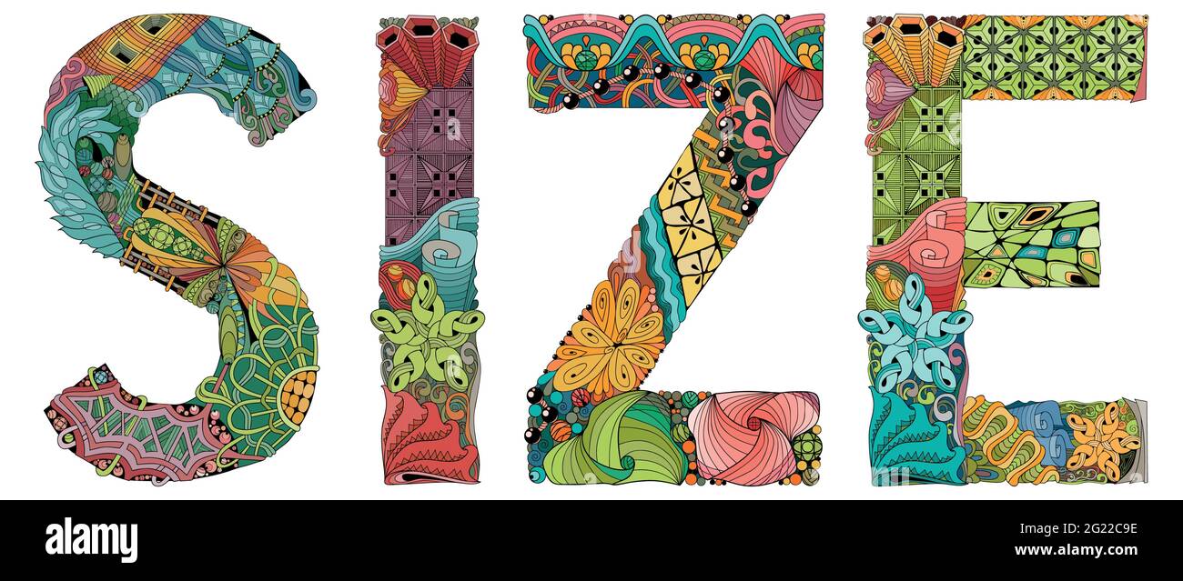Hand-painted art design. Hand drawn illustration word SIZE for t-shirt ...
