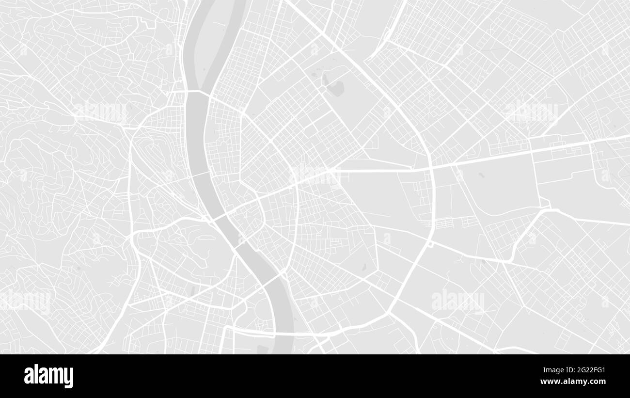 White and light grey Budapest City area vector background map, streets ...