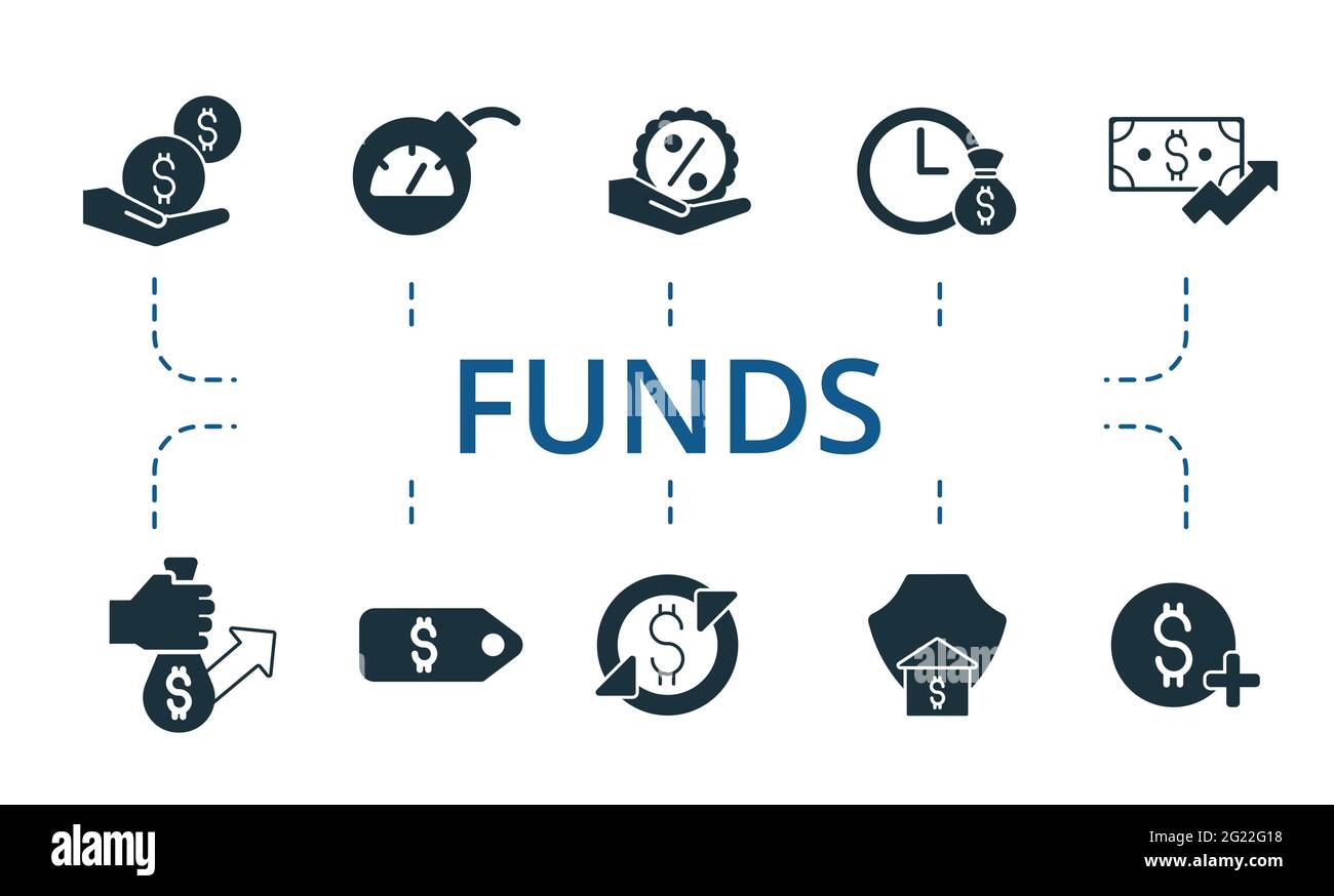 Funds icon set. Contains editable icons theme such as inflation ...