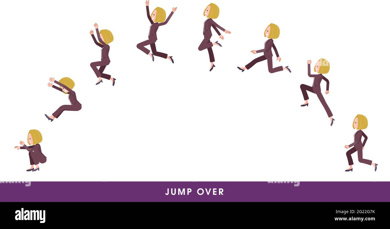 A set of blond hair business women who jump over big.It's vector art so ...