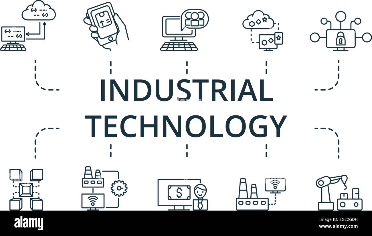Industrial Technology icon set. Contains editable icons theme such as cloud computing ...