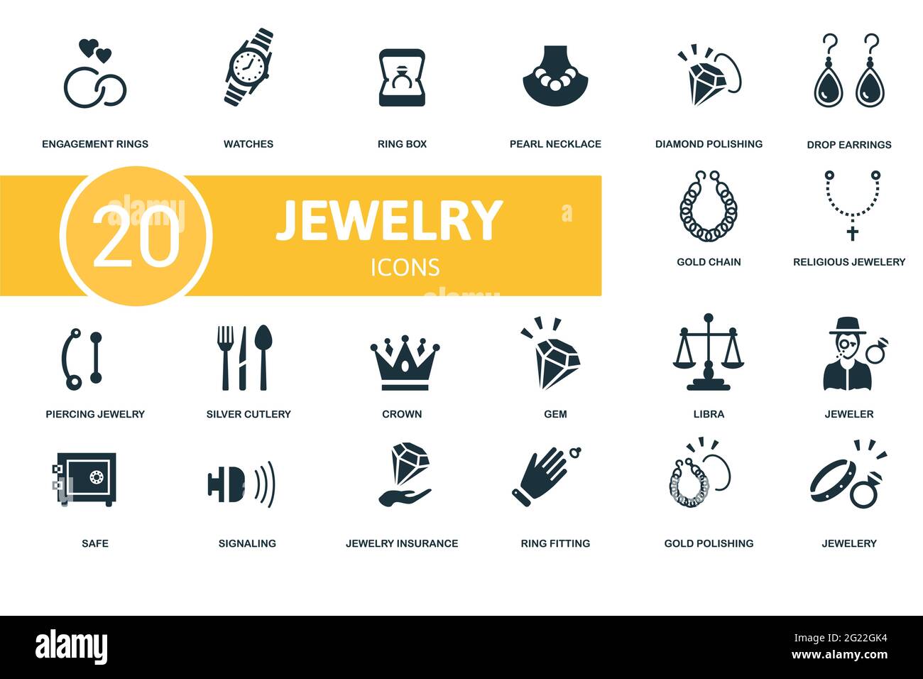 Jewelery icon set. Contains editable icons jewelery theme such as ...