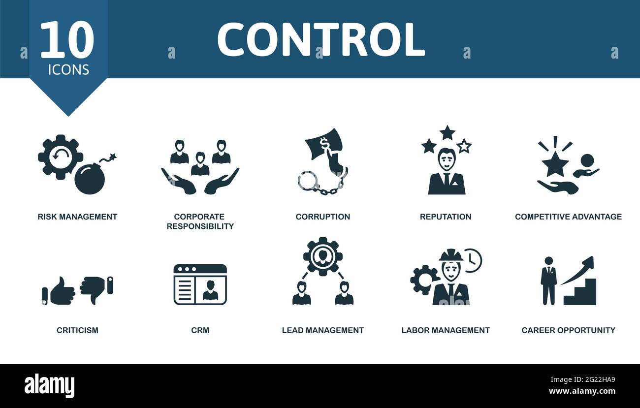 Control icon set. Contains editable icons management theme such as risk ...